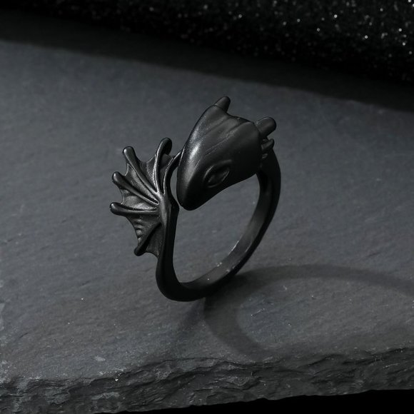 Accessories | Mens Black Gothic Flying Demon Pterodactyl Open Ring ...
